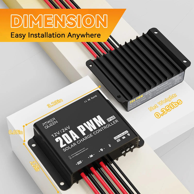 Power Queen 20A 12V/24V PWM Solar Charger Controller - Power Queen US