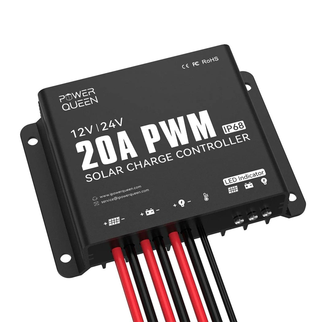 Power Queen 20A 12V/24V PWM Solar Charger Controller - Power Queen US