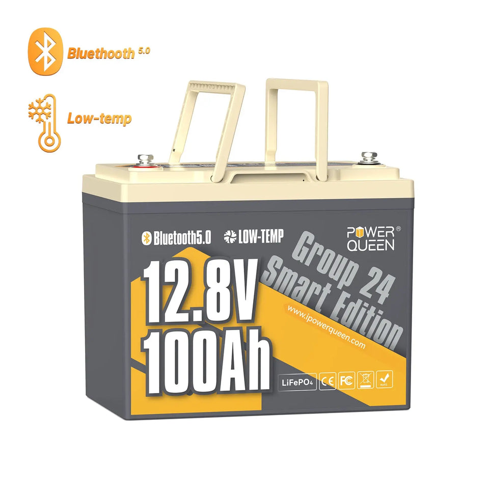Power Queen 12V 100Ah Group 24 Smart Lithium Battery - Power Queen US