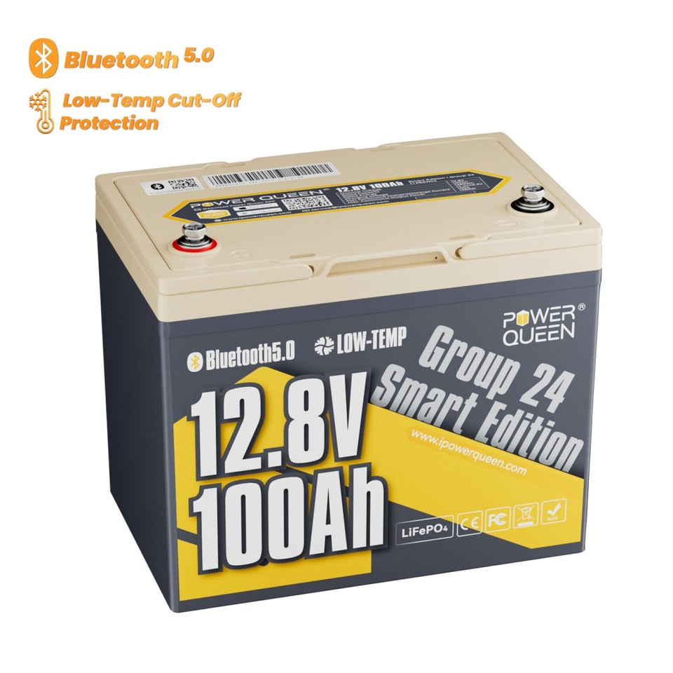 Power Queen 12V 100Ah Group 24 Smart Lithium Battery - Power Queen US